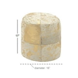 DecMode 16" x 17" Gold Leather Handmade Stool with Gold Foil Paint, 1 ...
