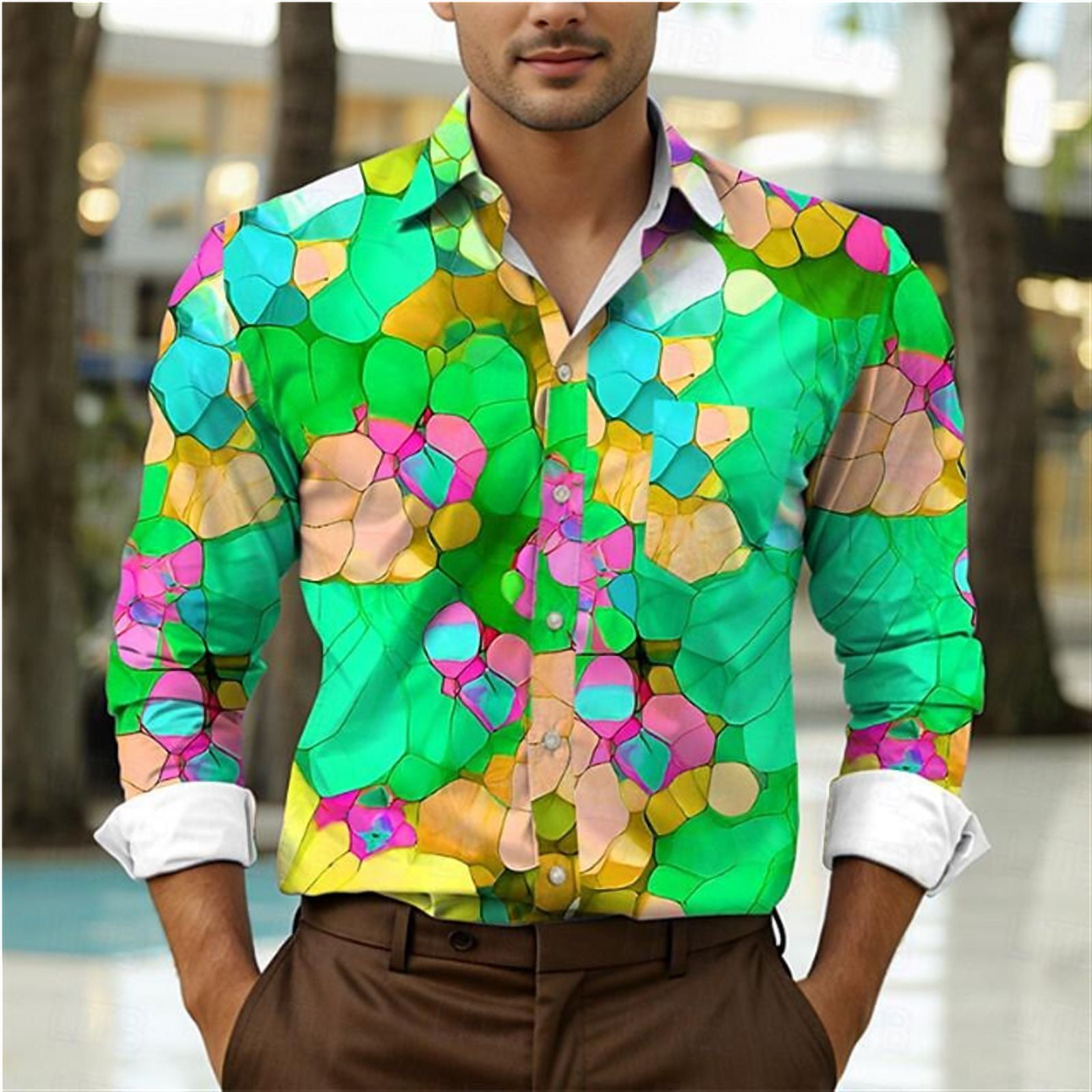 Camisa informal para hombre con botones de solapa y gráficos en alta ...