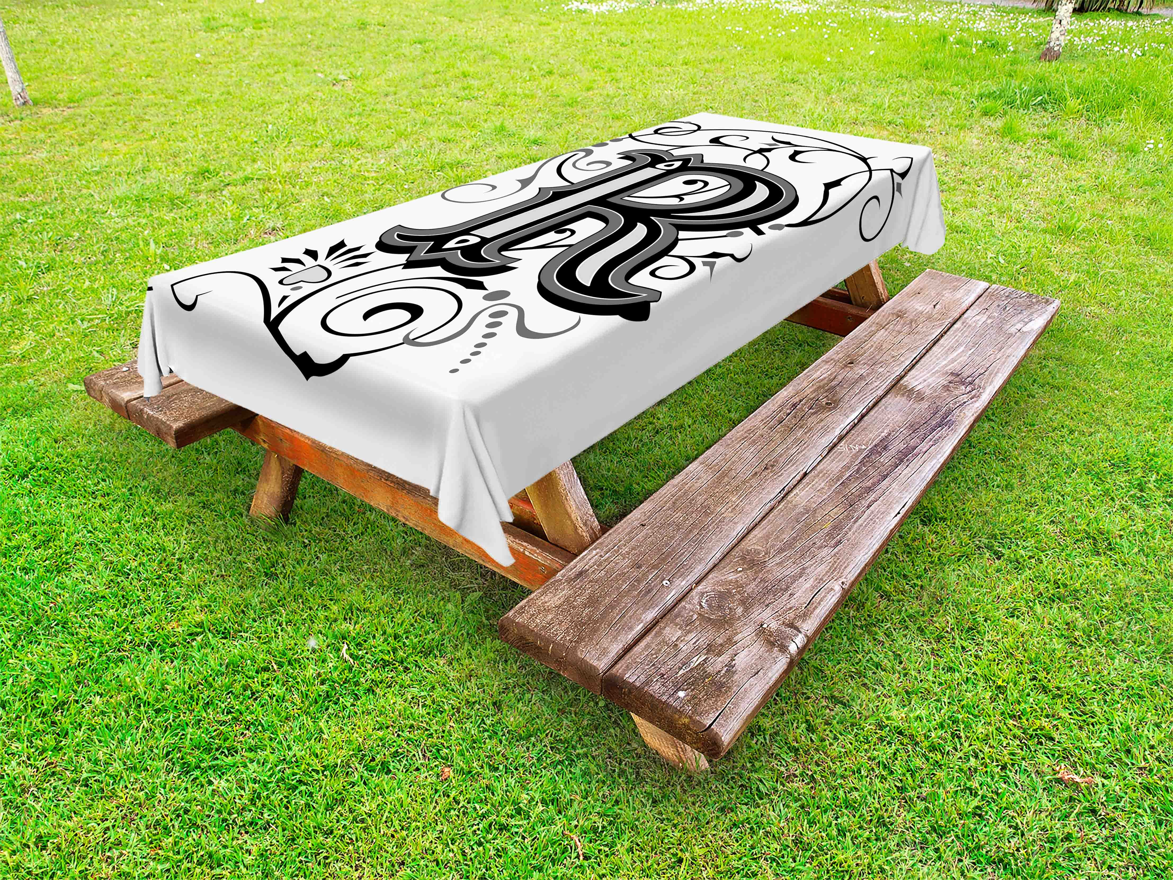 Letter R Outdoor Tablecloth, Baroque Antique R Typography with Old ...