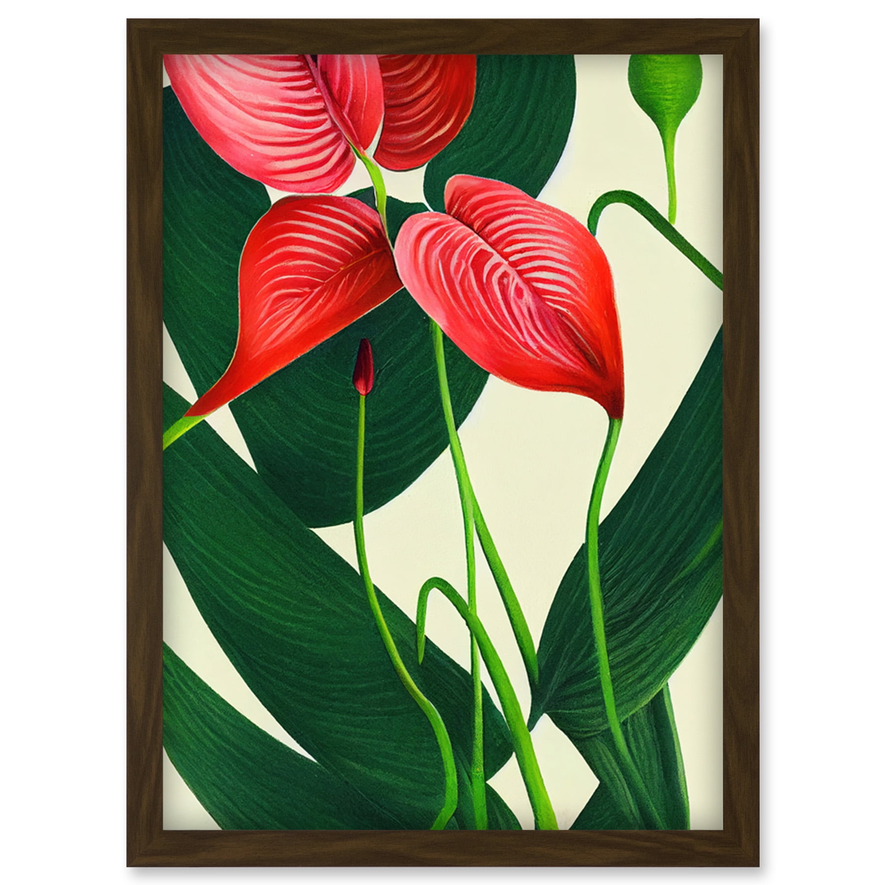 Laceleaf Flower Floral Tropical Leaf Pink Anthurium Painting Artwork ...