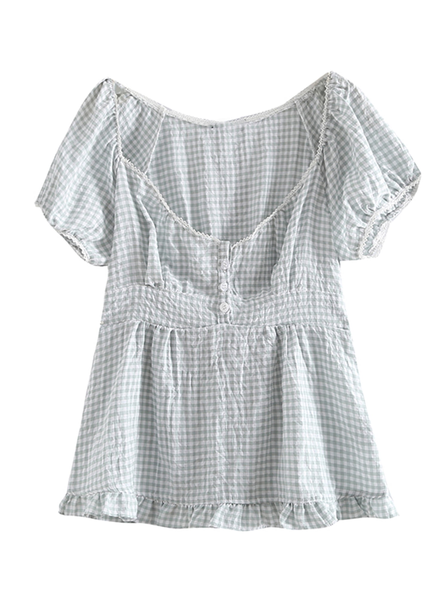 Ruffle Top Buttons y2k Kawaii Women Crop Tops Cute E-girl Short Sleeve ...