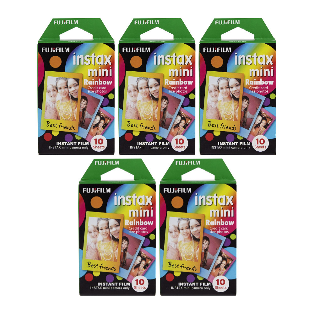 Fujifilm Instax Mini Instant Rainbow Film Bundle with 50 Film Sheets ...