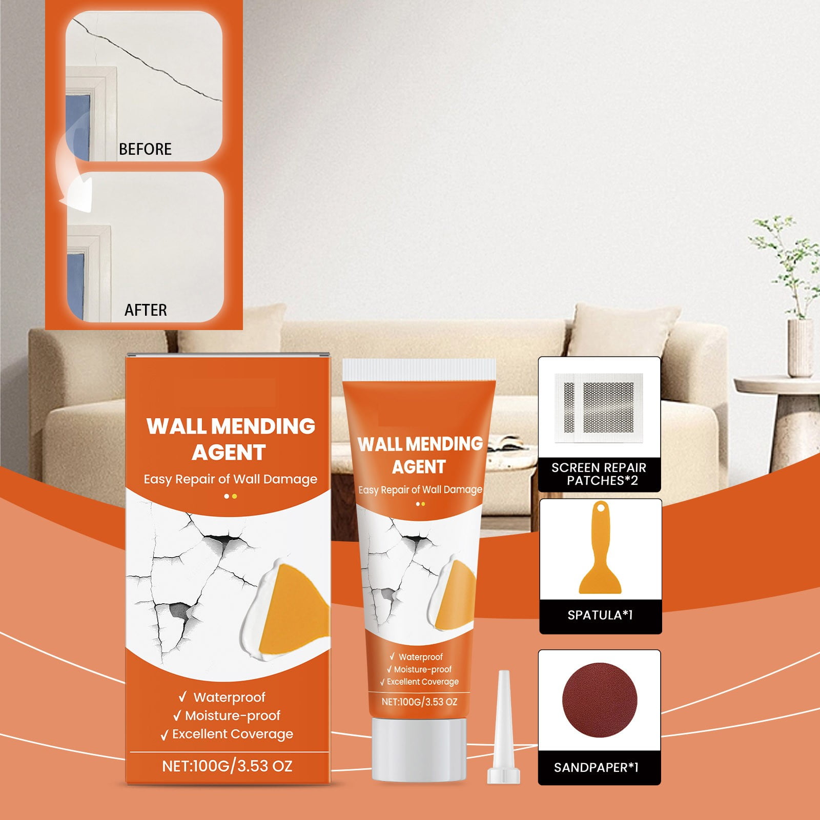 Agent repairing solution for wall imperfections including holes peeling ...