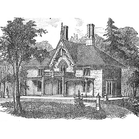 Gothic Cottage. /Na Rural Gothic Cottage Design. Wood Engraving, 19Th ...