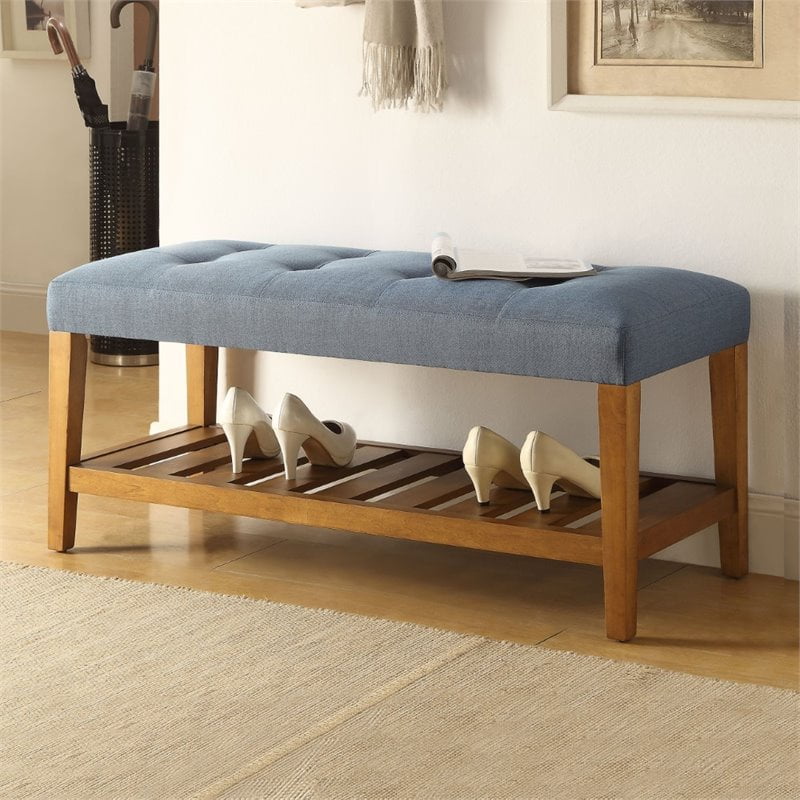 Bowery Hill Bench in Blue and Oak - Walmart.com