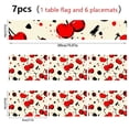 7 Piece Linen Table Runner and Placemats Set, Cherry Pattern Red Round ...