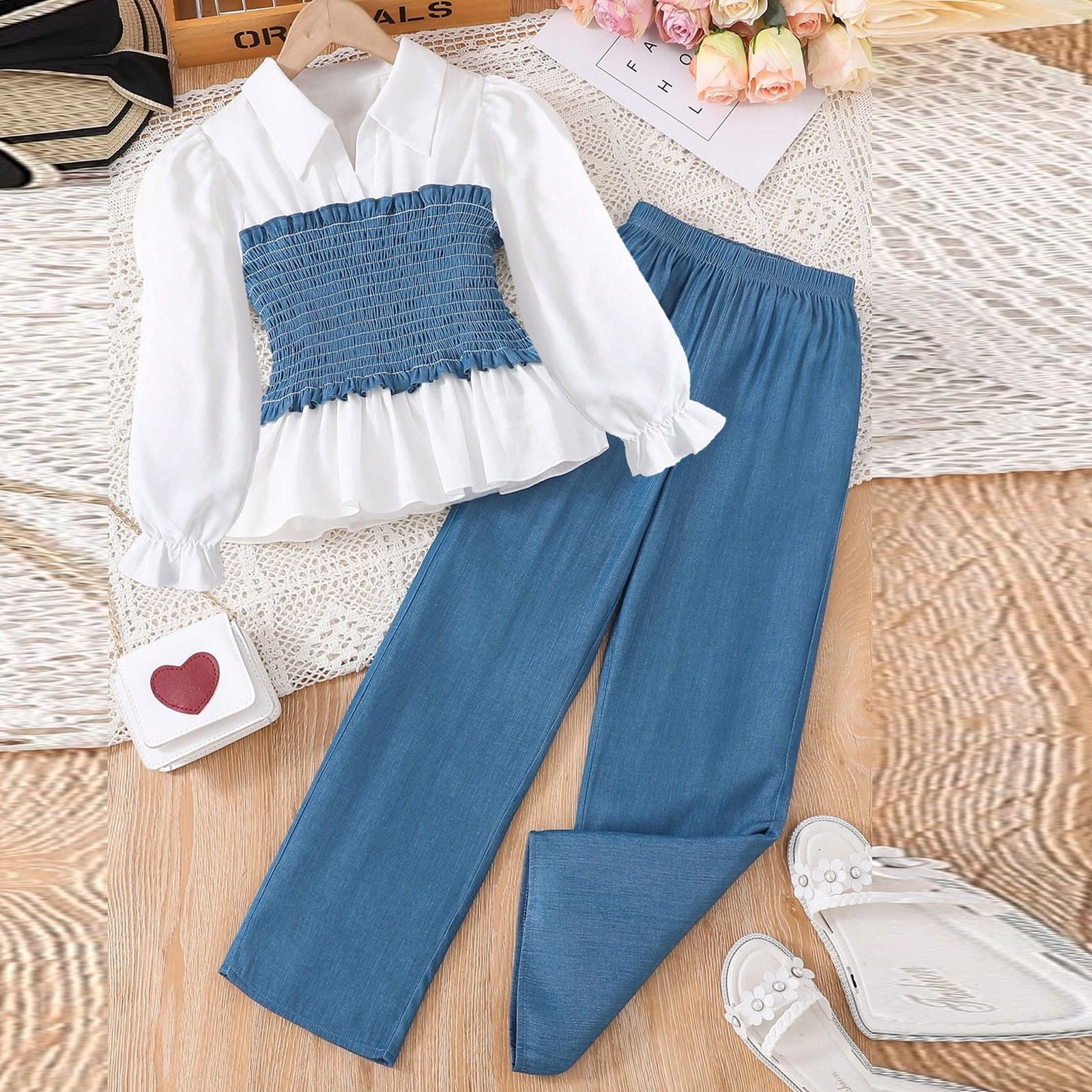 Click here for Pmvfhde Stylish Girls Denim Shirt And Wide Leg Pan... prices