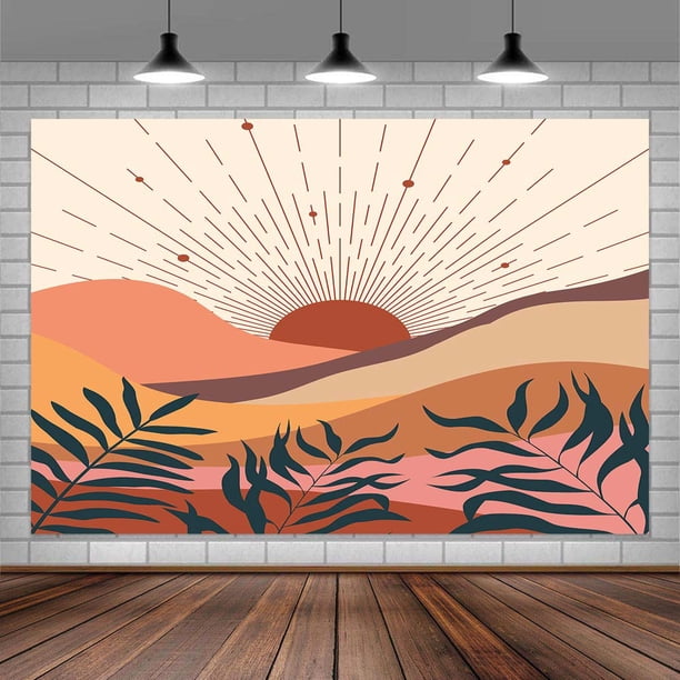 Mid Century Abstract Photography Background,7X5Ft Boho Leaves Party ...