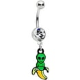 Body Candy 14G Womens 316L Steel Navel Ring Piercing Clear Accent Banana Alien Dangle Belly ...