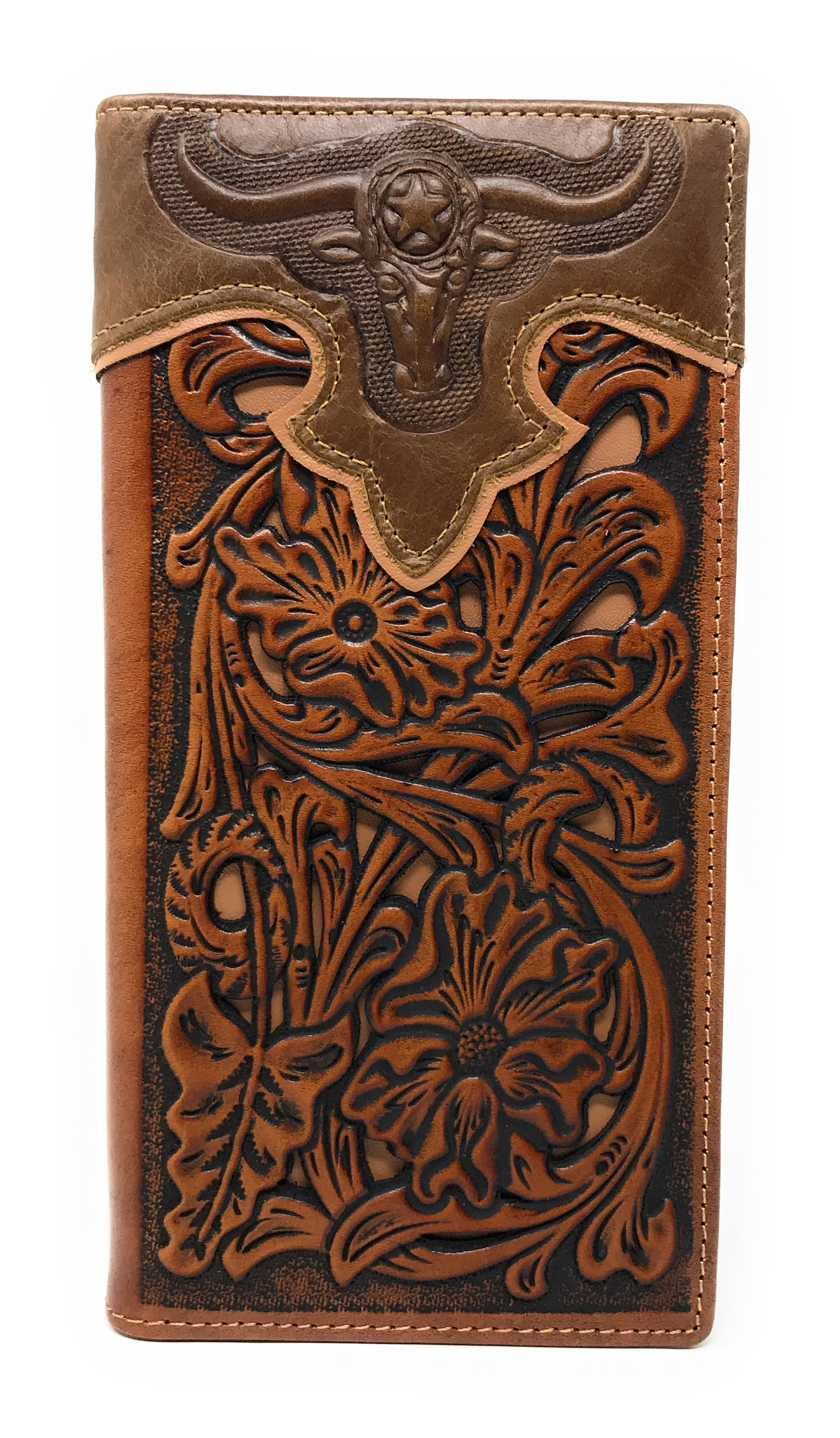 Texas West - Western Genuine Leather Longhorn Tooled Laser Cut Men's ...