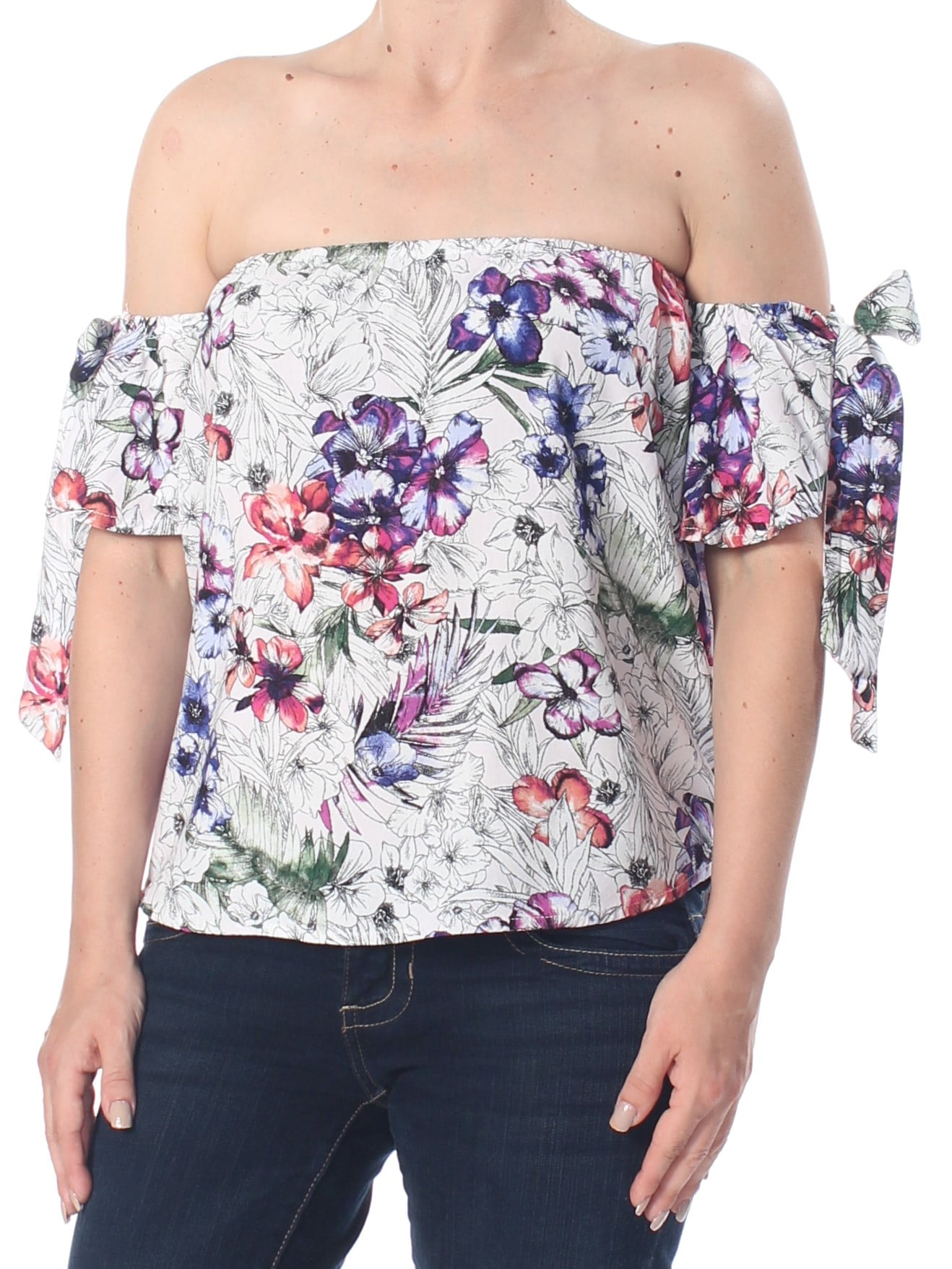 Gypsies And Moondust Womens White Tie Sleeve Short Sleeve Off Shoulder