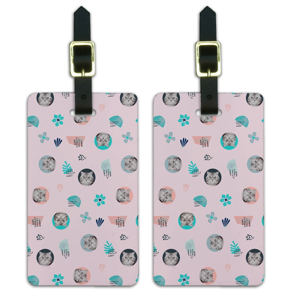 Cats Kittens Flower Pink Teal Pattern Luggage ID Tags Suitcase Carry-On ...