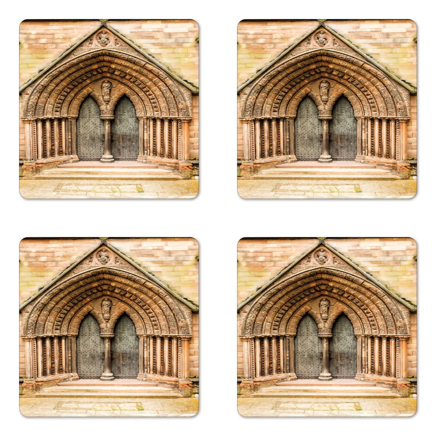Rustic Coaster Set of 4, Medieval Middle Age Door Exit with Gothic ...