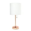Rose Gold Stick Lamp with Charging Outlet and Fabric Shade, White ...