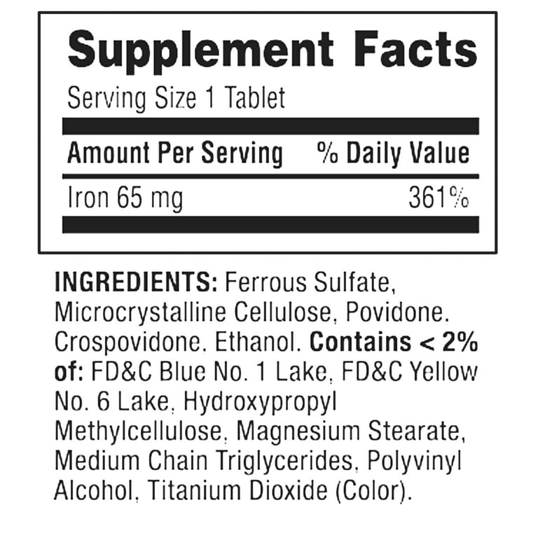 Iron Supplement Label