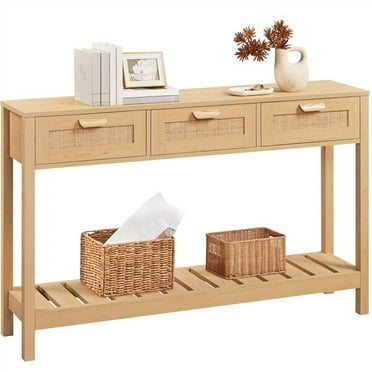 LAZZO Narrow Entryway Console Table with Storage, 3 Rattan Drawers ...