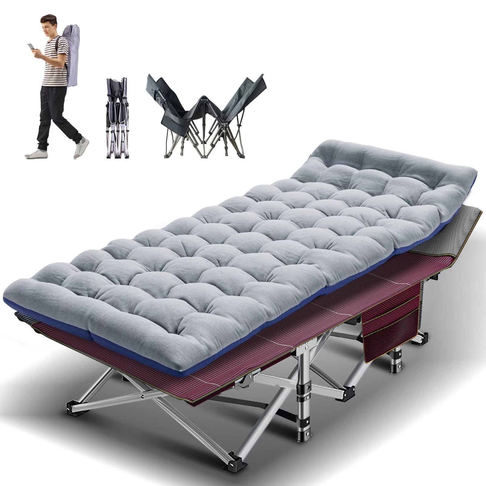 Lilypelle folding cot with mattress,Heavy Duty Sleeping Cots with Carry ...