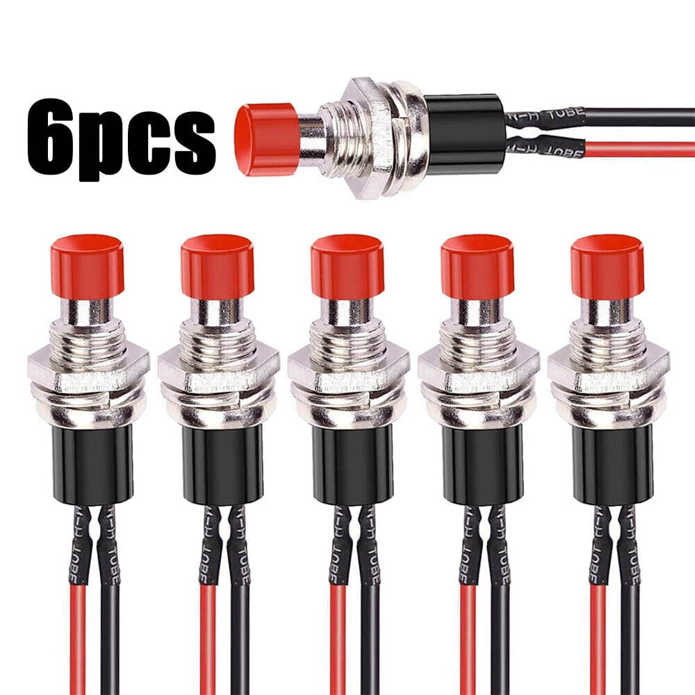6 Pack Mini Push Button Pre-Wired Momentary N/O OFF-ON Switch Plug 12V ...