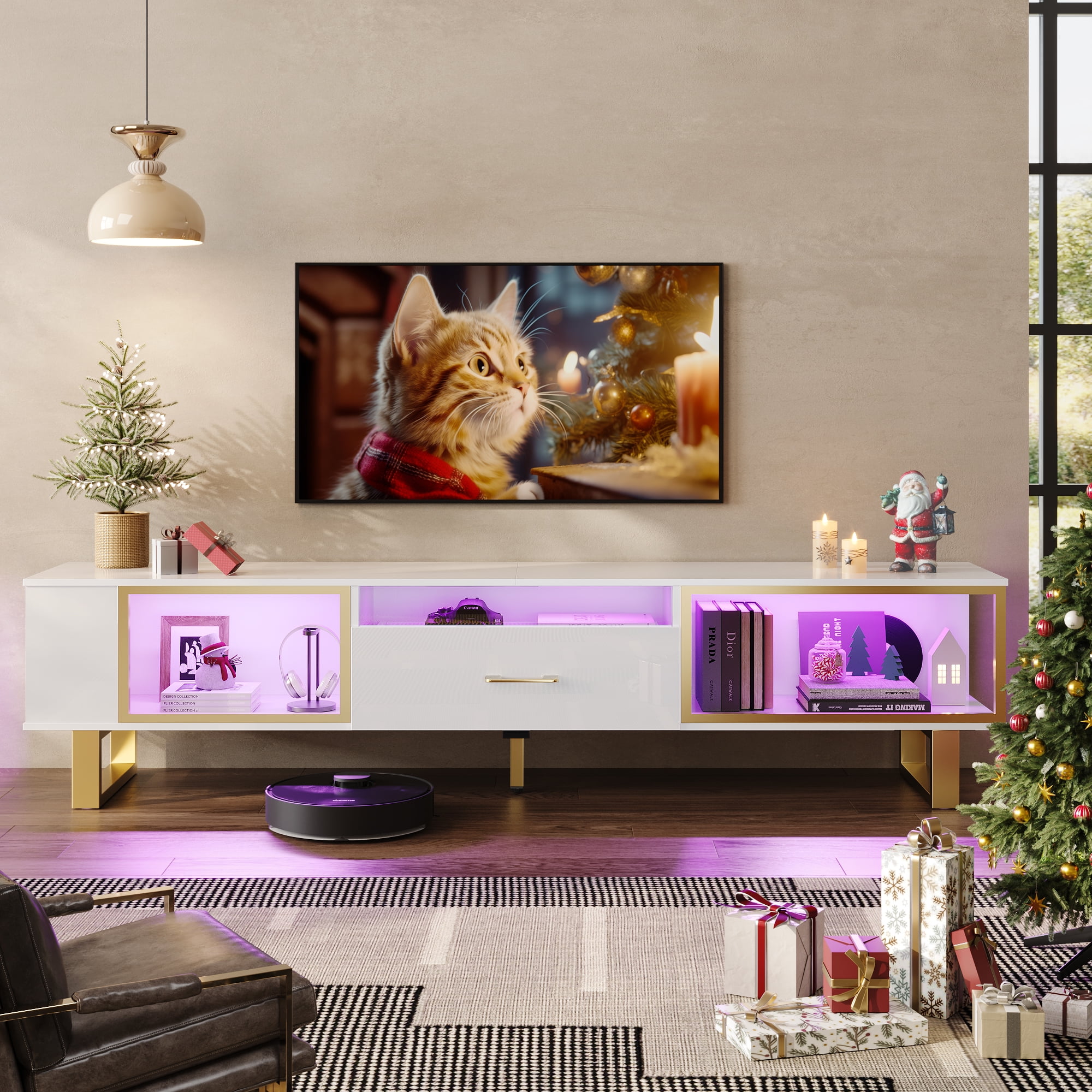 Click here for Bestier White High Gloss Entertainment Center Tv S... prices
