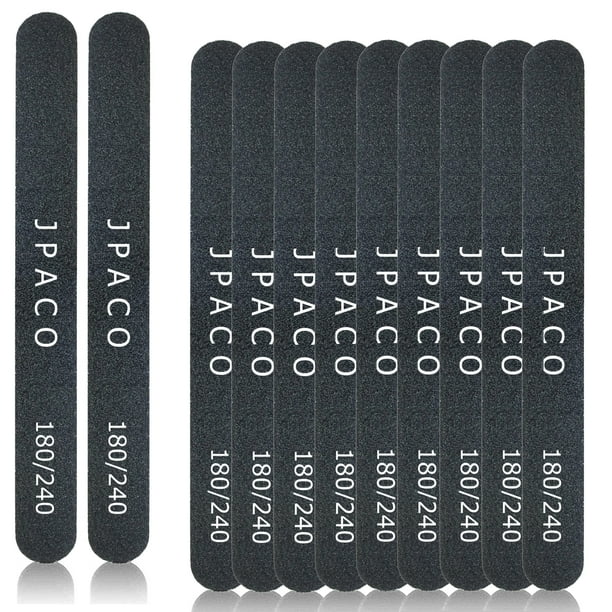 Professional Nail Files 180/240 Grit (Black) Emory Board, 12 Pieces ...
