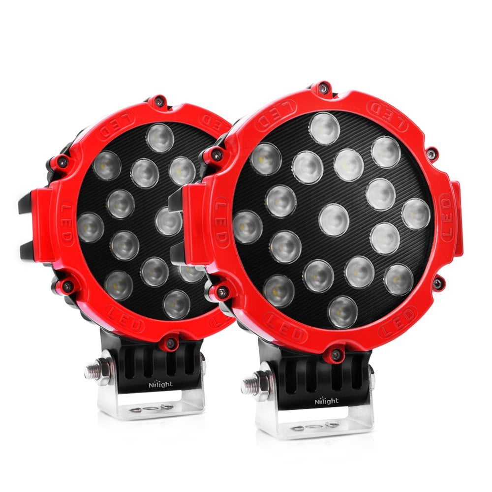 Led Light Bar Nilight 2PCS 7" 51w 5100LM Red Round Flood Light Pod Off ...