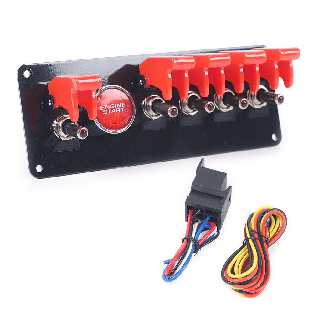 6 Gang Ignition Switch Panel Red Toggle Engine Start Push Button Racing ...