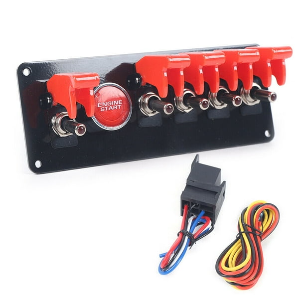 6 Gang Ignition Switch Panel Red Toggle Engine Start Push Button Racing ...