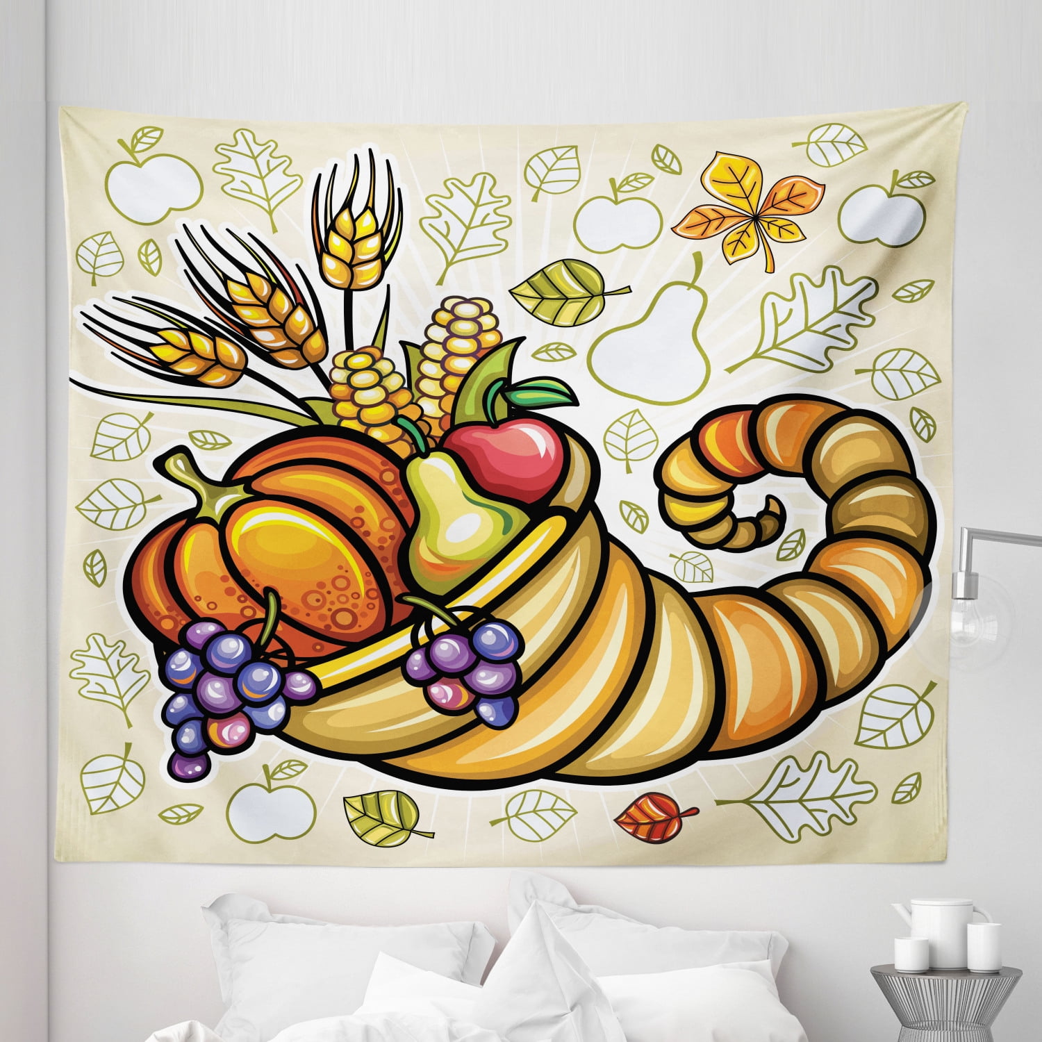 Harvest Tapestry, Cornucopia Harvest Thanksgiving Image with Various ...