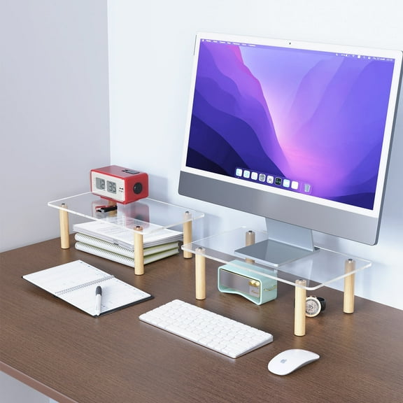 PERLESMITH 2-Pack Monitor Risers, 3 Height Adjustable, Mesh Platform ...