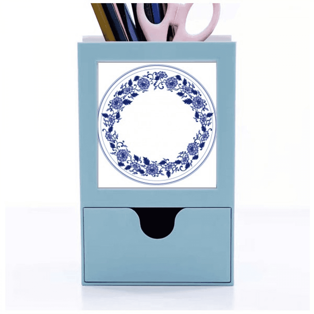 Chinese Culture Blue Flower Desk Supplies Organizer Pen Holder Card ...