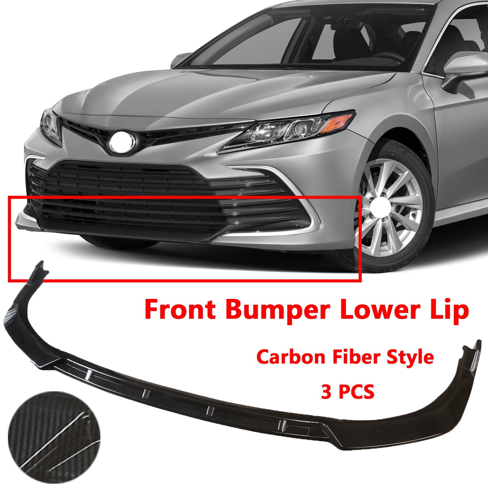 NINTE Front Bumper Lower Lip for 2021 Toyota Camry L/LE/XLE Carbon ...