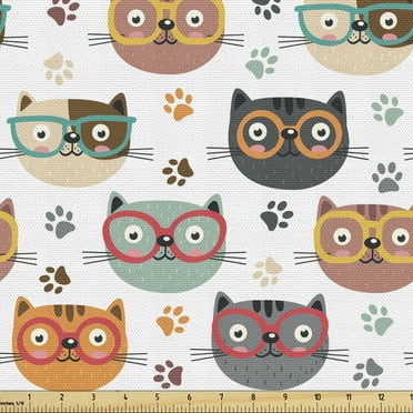 Cat Fabric by the Yard, Patchwork Inspired Pattern Kitty Faces Silly ...
