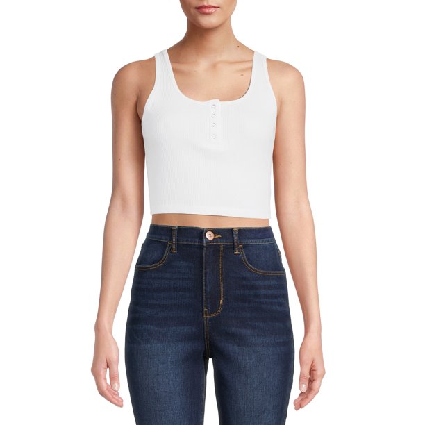 No Boundaries Juniors' Cropped Henley Tank Top - Walmart.com
