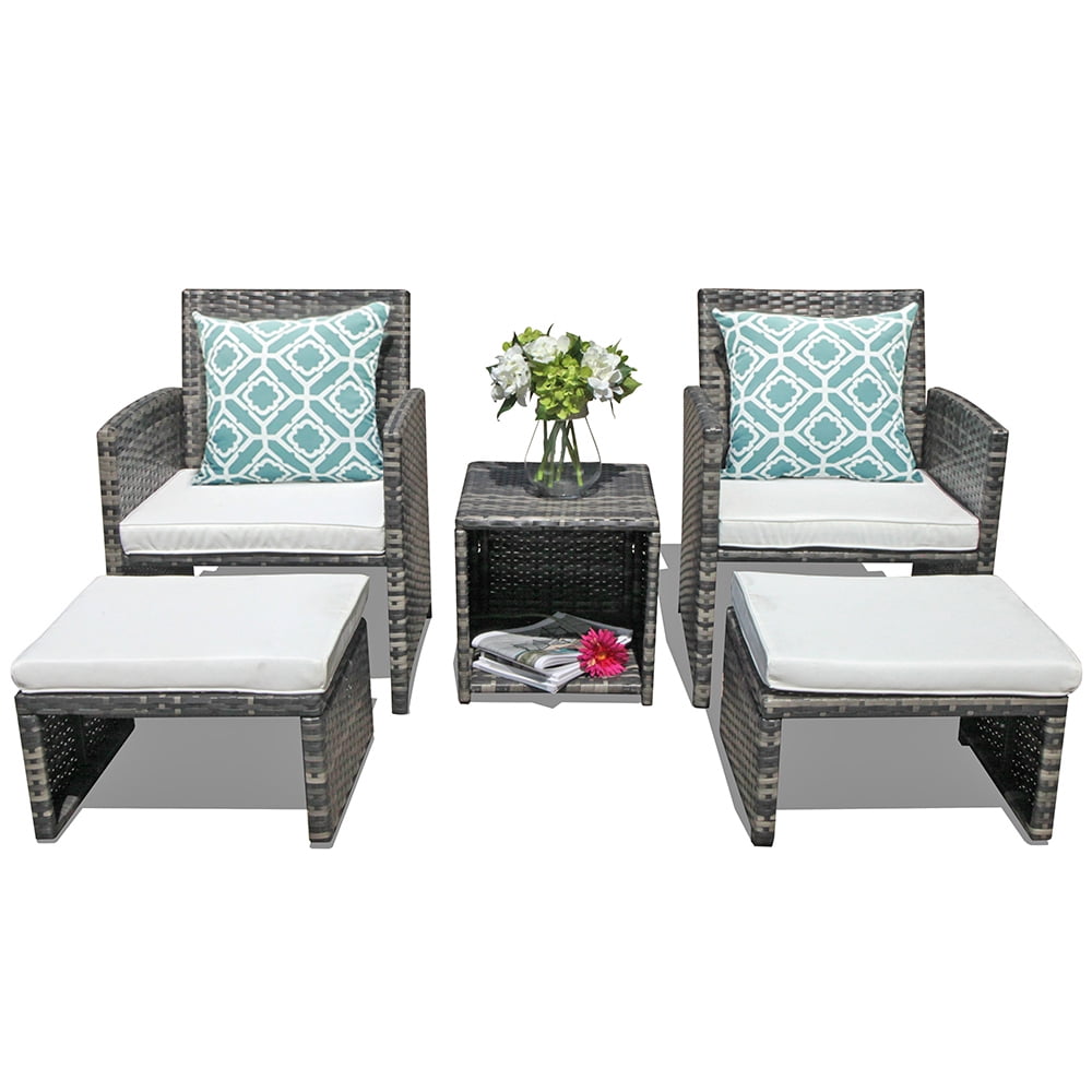 Orange-Casual Conversation Set Patio Chairs Chat Set, Ottoman and ...