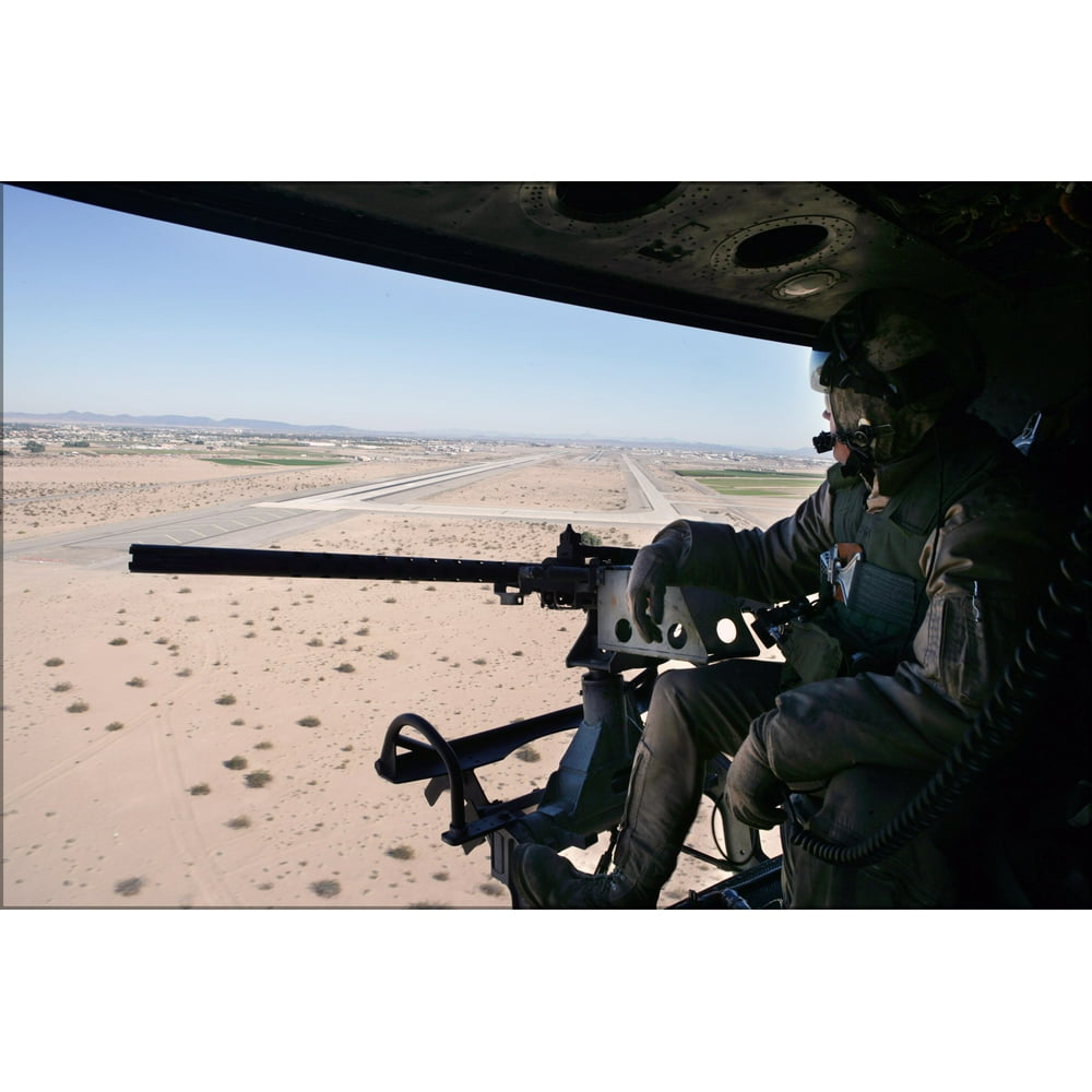 24"x36" Gallery Poster, .50-cal machine gun aboard UH-1N Huey attack ...