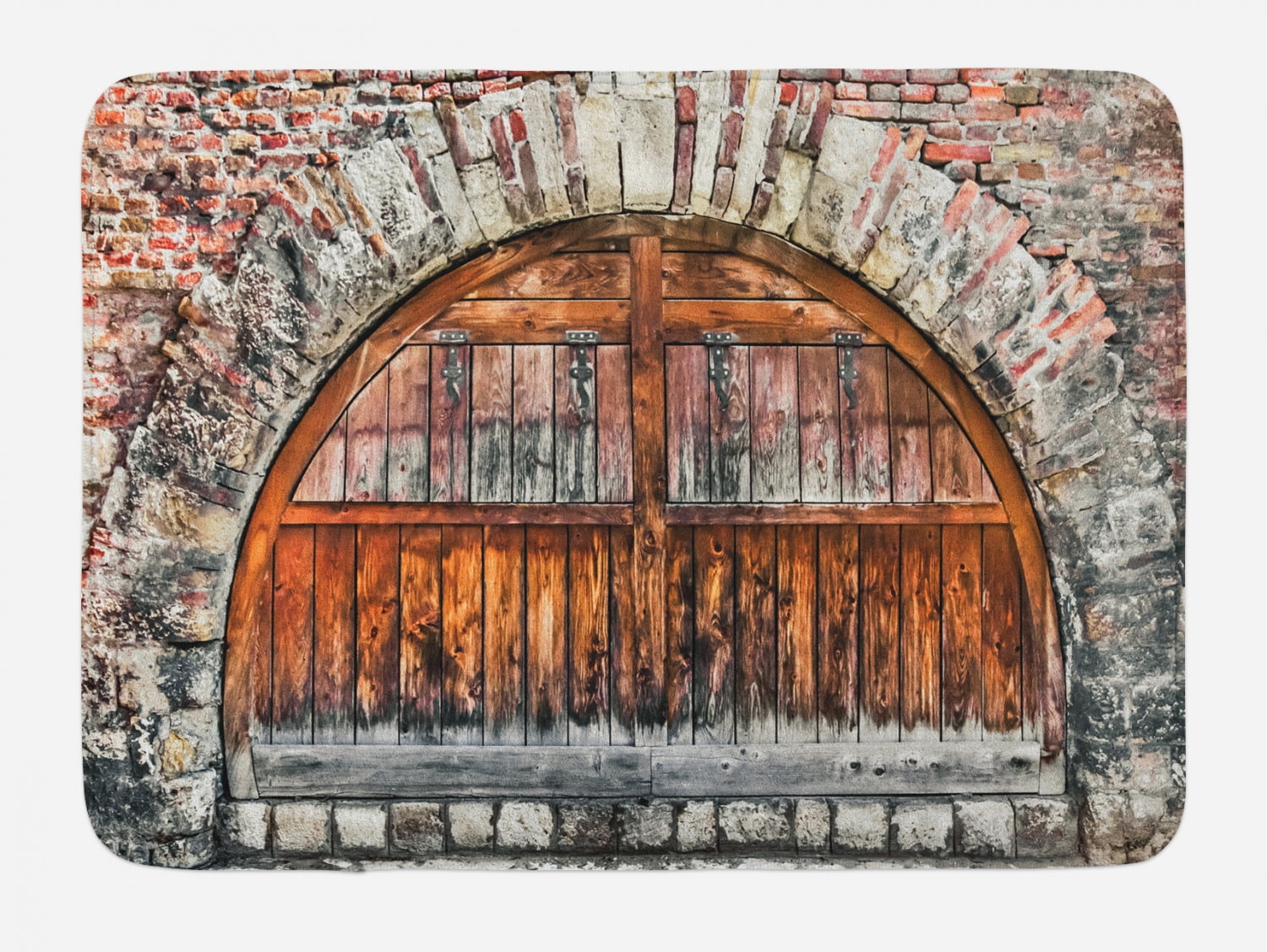 Rustic Bath Mat, Photograph of A Brick Stone Rampart with Oval Gate ...