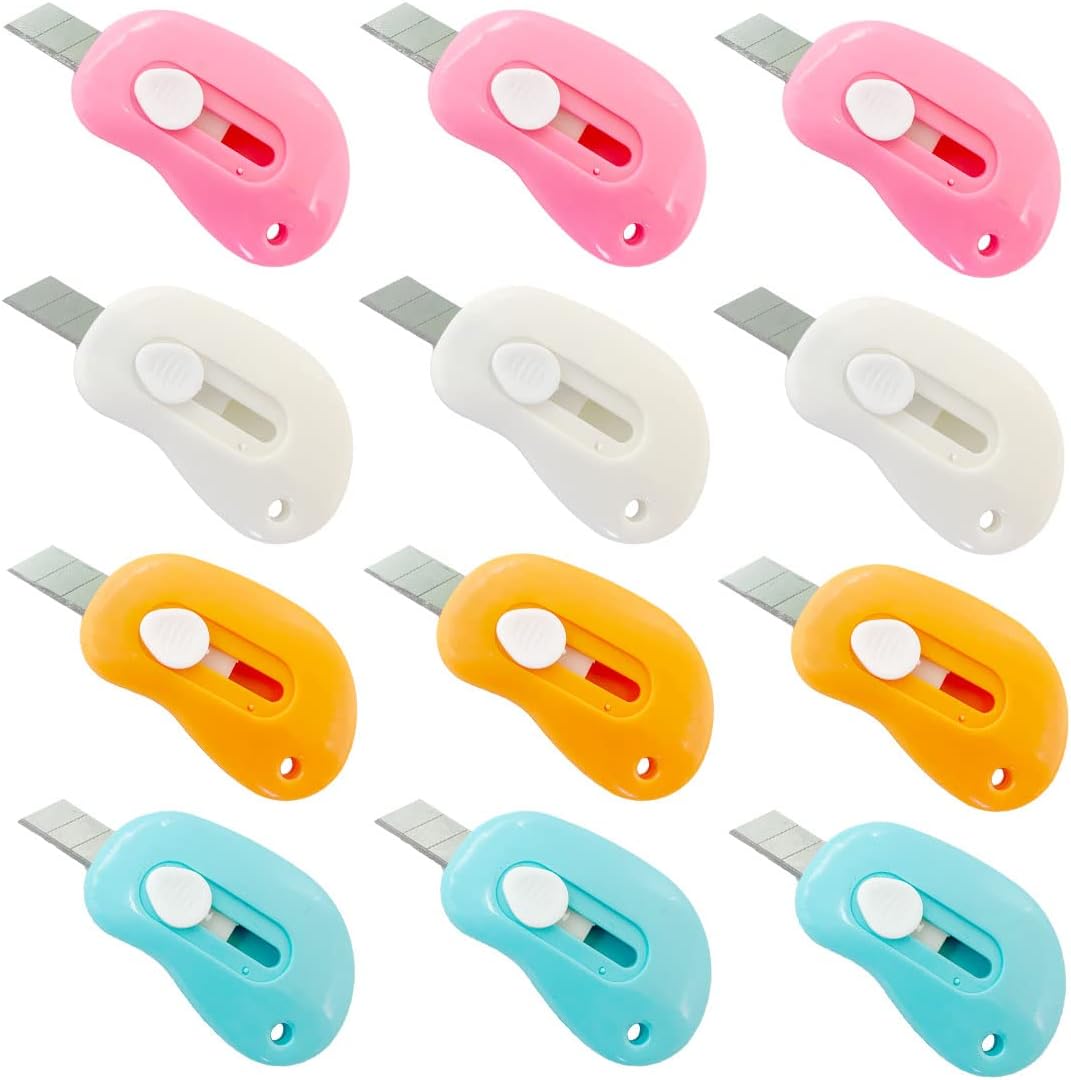 Mini Retractable Box Cutters, 12Pcs Cute Eggplant Paper Cutter Letter ...