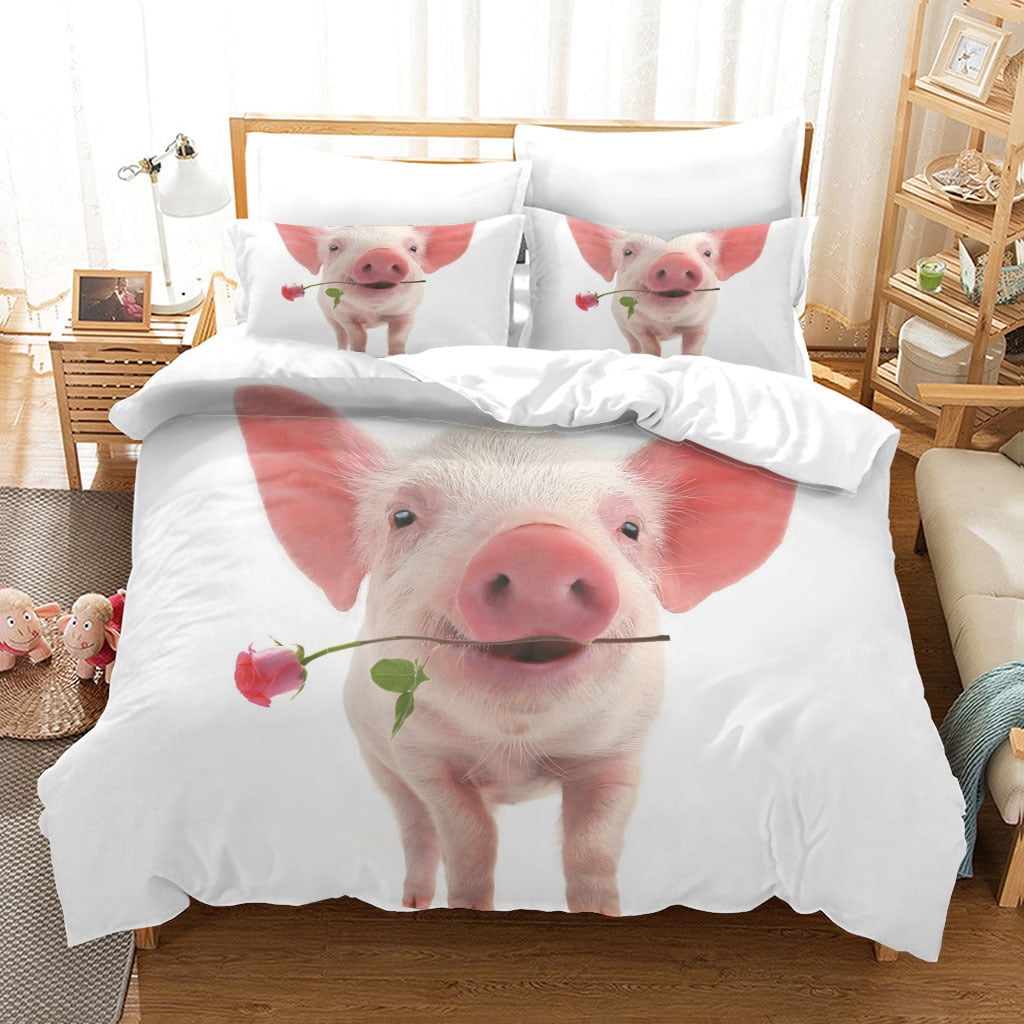 Pig Duvet Cover Set, Cute Pig Bedding,Animal Theme Lightweight Duvet ...