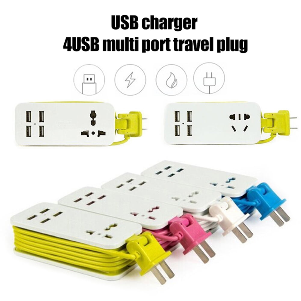 Naierhg Travel Portable EU/US Plug 4 USB Ports Power Strip Socket ...