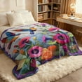 Cartoon Hummingbird & Colorful Flowers Blanket, Valentine's Day Theme ...