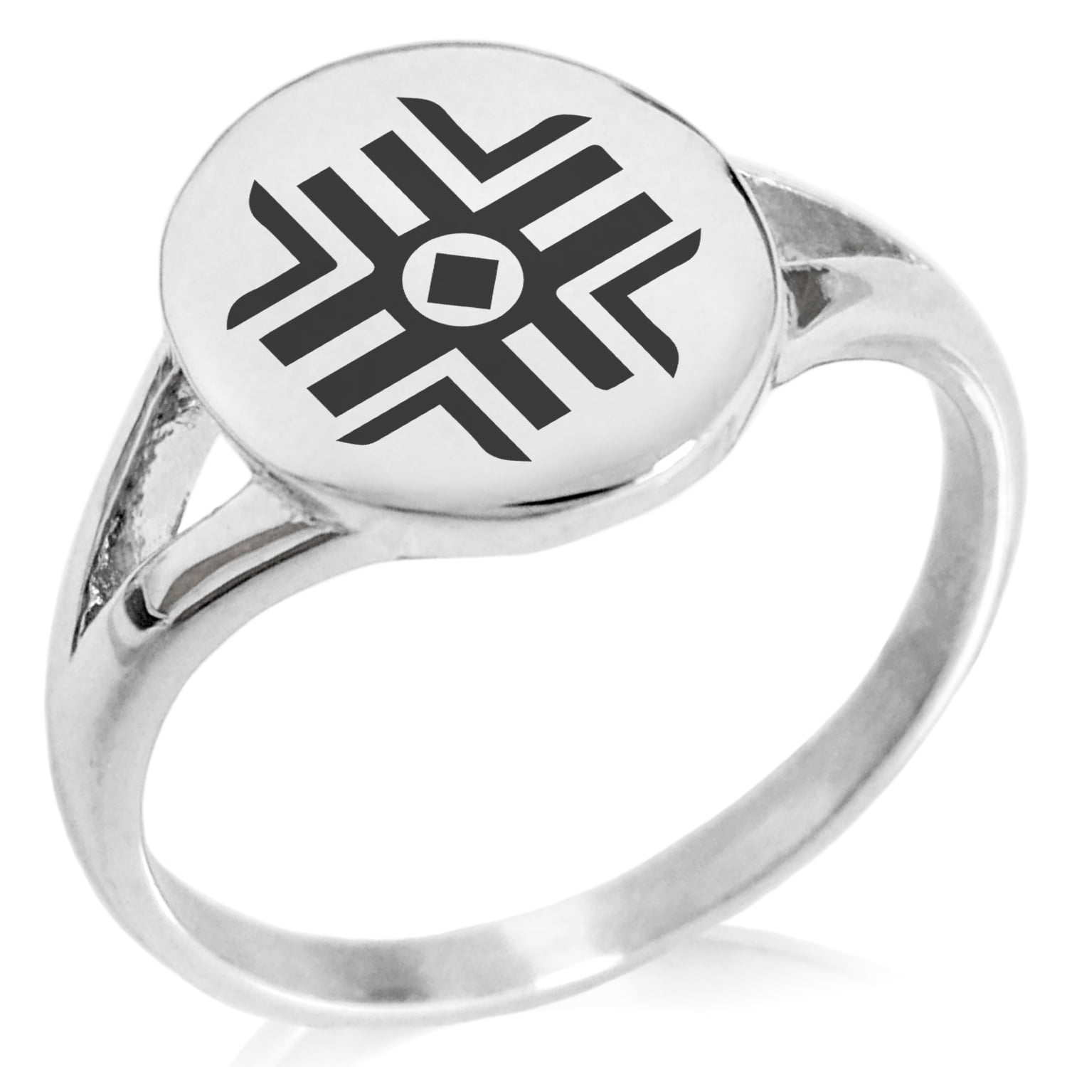 Stainless Steel Holy Magic Rune Minimalist Oval Top Polished Statement ...