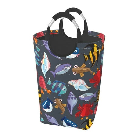 DouZhe 50L Rectangular Laundry Basket, Sea Animals Fish Shells Crab ...