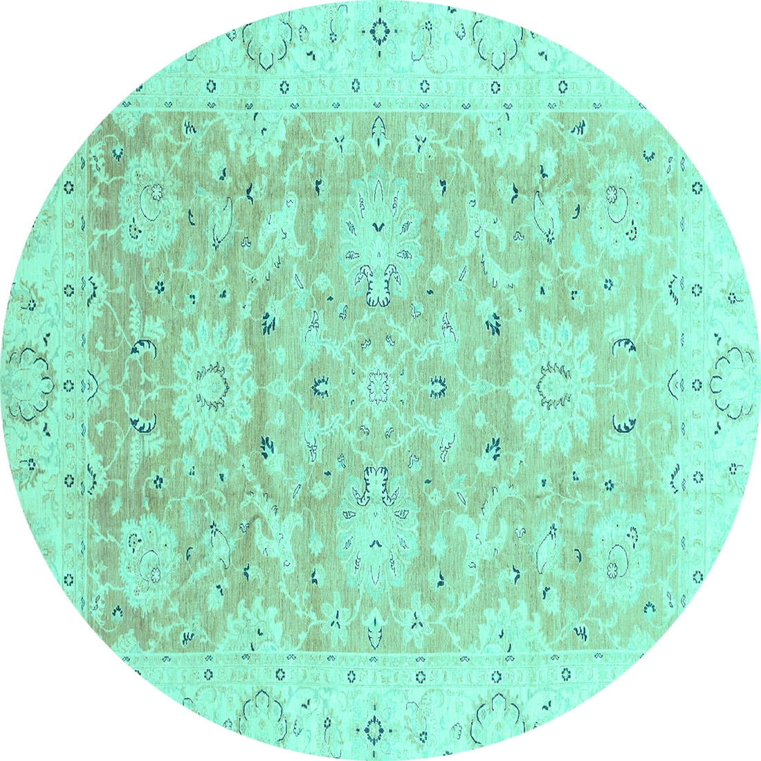 Ahgly Company Indoor Round Oriental Turquoise Blue Traditional Area ...