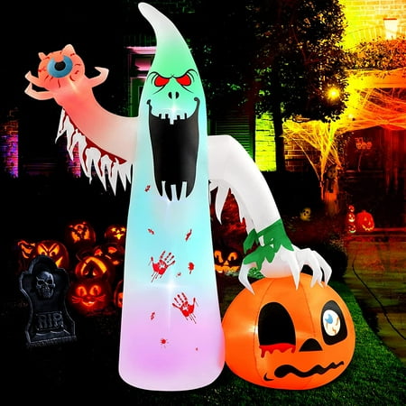 9FT Halloween Inflatables Outdoor Decorations, Blow Up Ghost Holding ...
