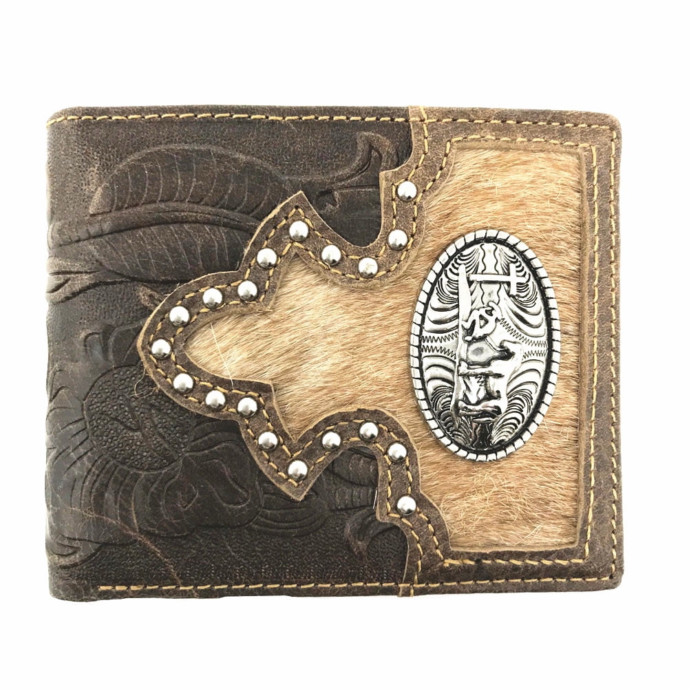 Western Genuine Tooled Leather Cowhide Praying Cowboy Men's Bifold ...