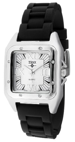 Trax - Trax Women's TR5132-WB Posh Square Black Rubber White Dial Watch ...