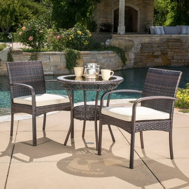 Ramsey 3 Piece Outdoor Round Wicker Bistro Set, Multibrown - Walmart.com