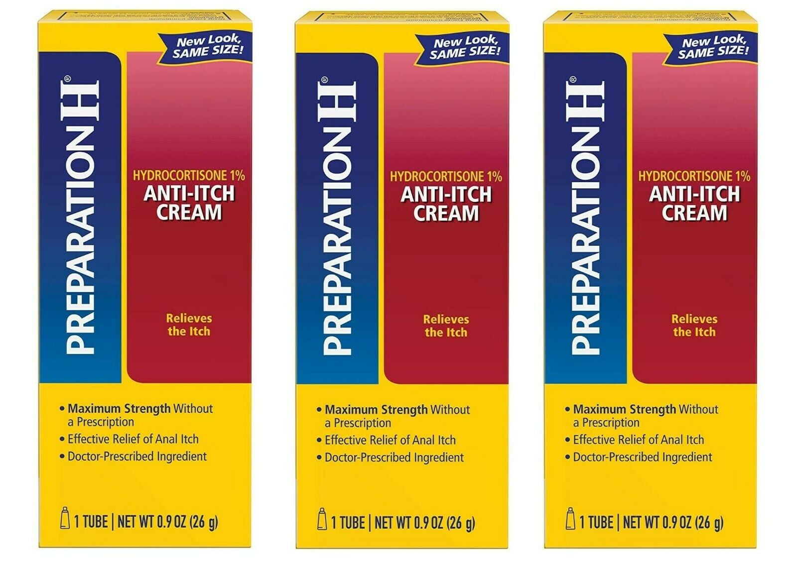 Preparation H - Anti-Itch Cream, Hydrocortisone 1% - 0.9 oz - 3 Packs ...