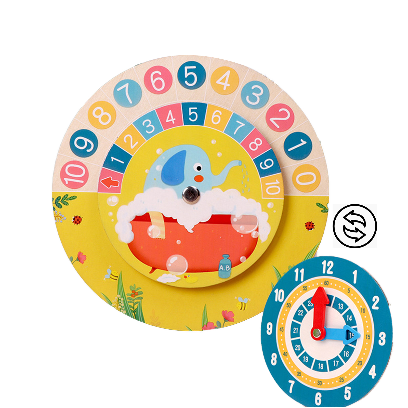 HEVIRGO Creative Kids Wooden Clock Early Education Cognitive Montessori ...