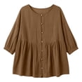HOMBOM Womens 3/4 Sleeve Tops Brown Soft Button down Cotton Linen ...